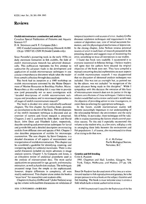 Pdf Review Of Otolith Microstructure Examination And Analysis By D K Stevenson And S E