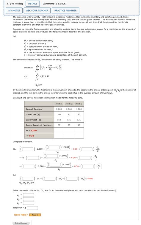 Solved The Economic Order Quantity Eoq Model Is A