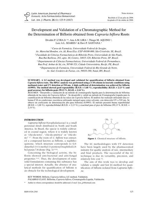 Pdf Development And Validation Of A Chromatographic Method For The Determination Of Biflorin