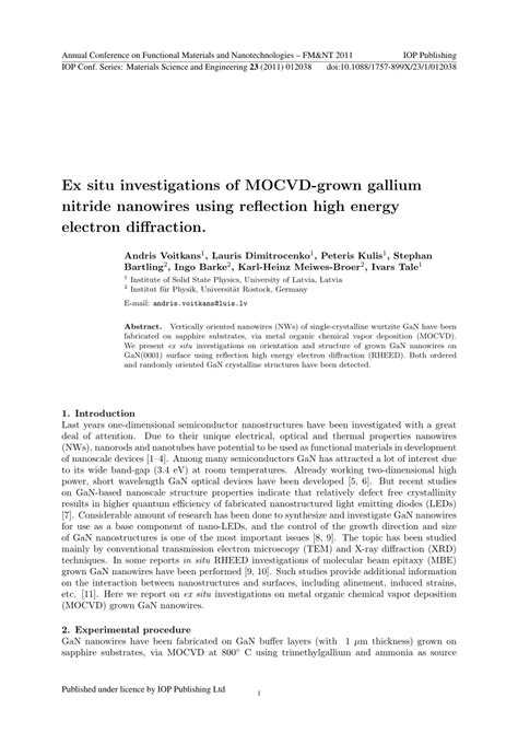 Pdf Ex Situ Investigations Of Mocvd Grown Gallium Nitride Nanowires Using Reflection High