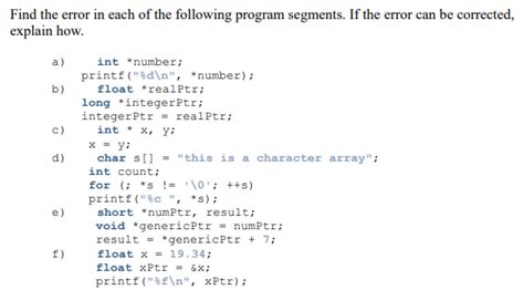 Solved Find The Error In Each Of The Following Program