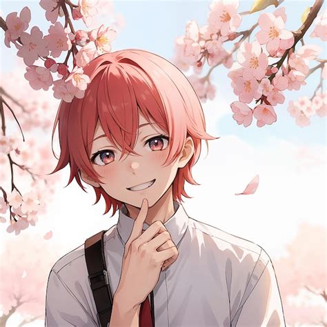 Un Lindo Chico Anime Con Cabello Rosado Foto Premium