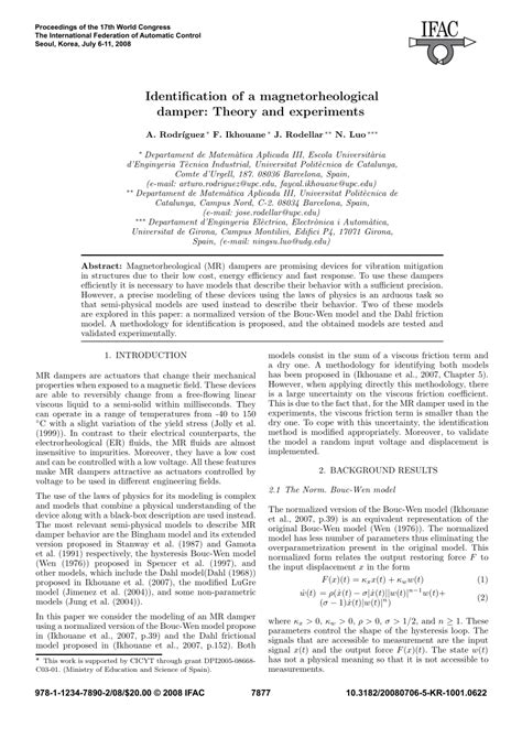 pdf identification of a magnetorheological damper theory and experiments