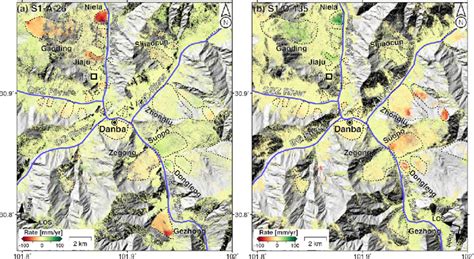 Line Of Sight Los Displacement Rate Maps From Sentinel 1 Datasets A