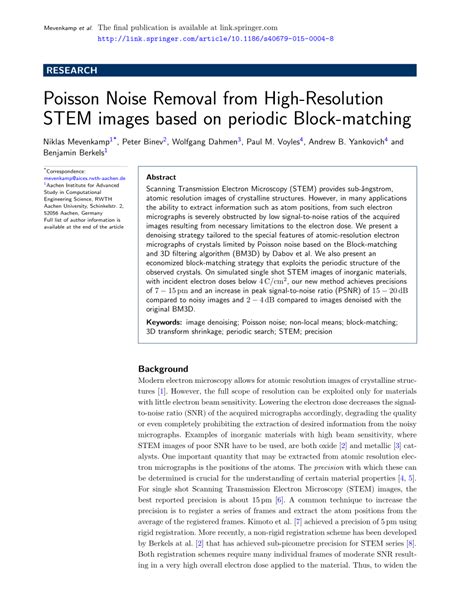 Pdf Poisson Noise Removal From High Resolution Stem Images Based On