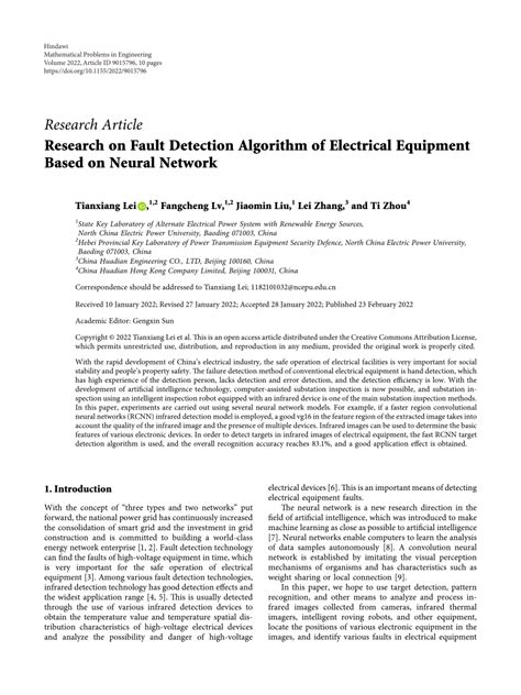 Pdf Research On Fault Detection Algorithm Of Electrical Equipment