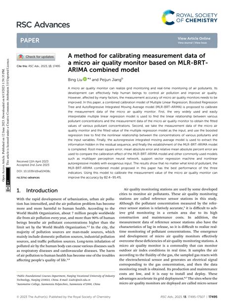 Pdf A Method For Calibrating Measurement Data Of A Micro Air Quality Monitor Based On Mlr Brt