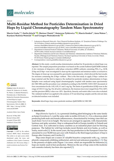 Pdf Multi Residue Method For Pesticides Determination In Dried Hops By Liquid Chromatography