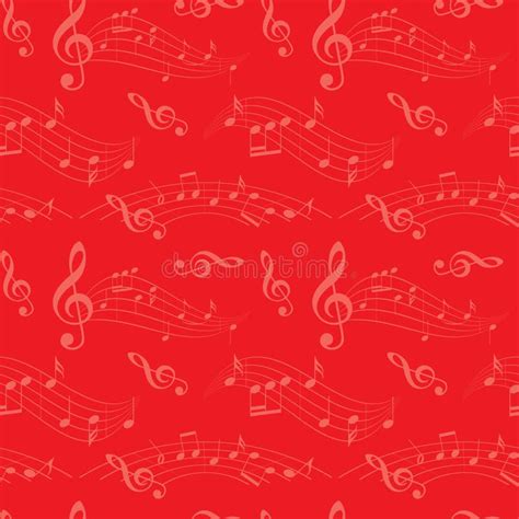 Red Seamless Pattern With Wavy Music Notes Vector Background Stock