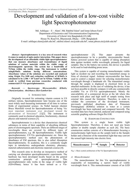 Pdf Development And Validation Of A Low Cost Visible Light Spectrophotometer