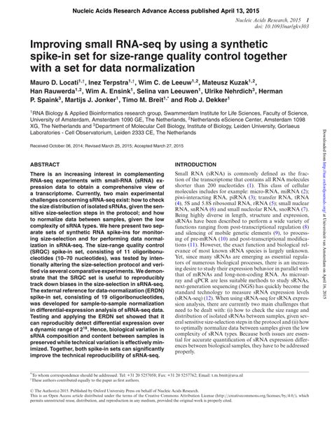 Pdf Improving Small Rna Seq By Using A Synthetic Spike In Set For Size Range Quality Control