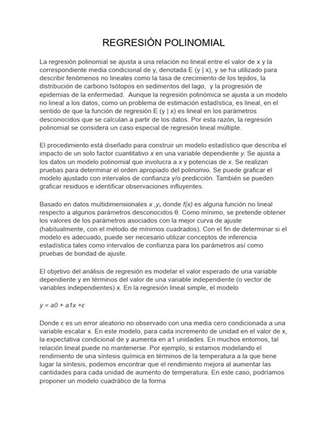 Guía De Regresión Polinomial Métodos Y Ejercicios Pdf Análisis De