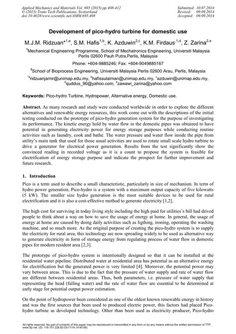 Pdf Development Of Pico Hydro Turbine For Domestic Use