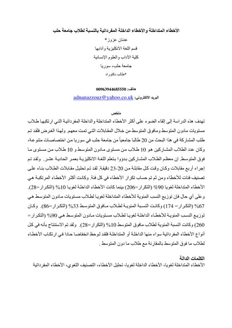 Pdf Interlingual Vs Intralingual Lexical Errors Of Aleppo University
