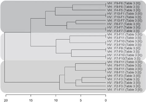 hierarchical clustering dendrogram of the difference between two fabric