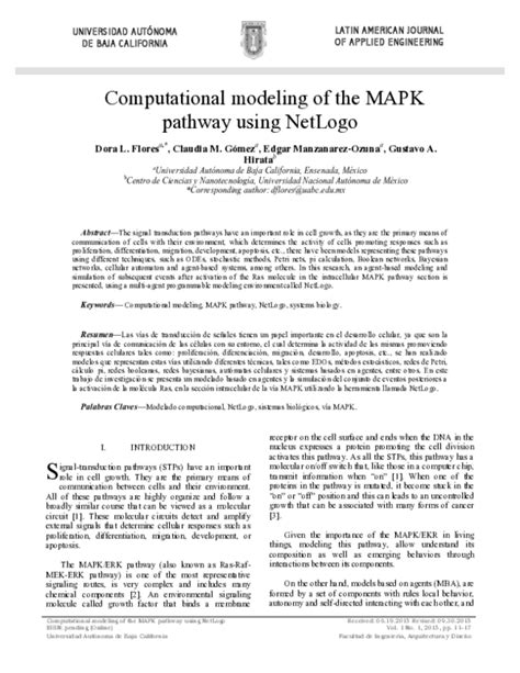 Pdf Computational Modeling Of The Mapk Pathway Using Netlogo Rubén
