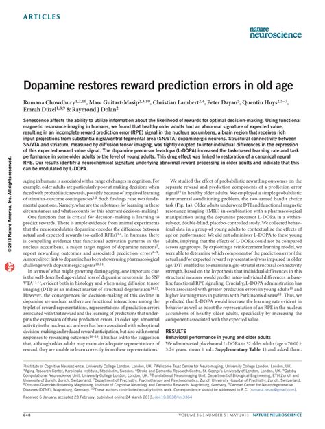 Pdf Corrigendum Dopamine Restores Reward Prediction Errors In Old Age