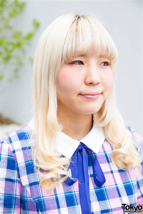 Harajuku Girl In Candy Stripper Plaid Dress Over The Knee Socks