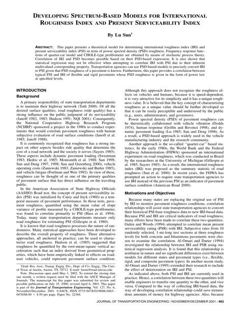 Pdf Developing Spectrum Based Models For International Roughness