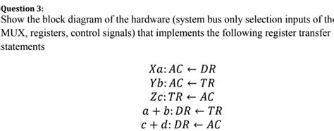 Solved Question 3 Show The Block Diagram Of The Hardware System Bus Only Selection Inputs Of