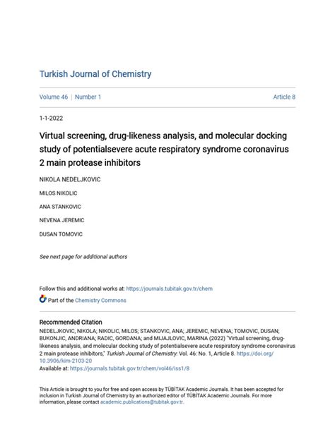 Virtual Screening Drug Likeness Analysis And Molecular Docking Pdf Docking Molecular
