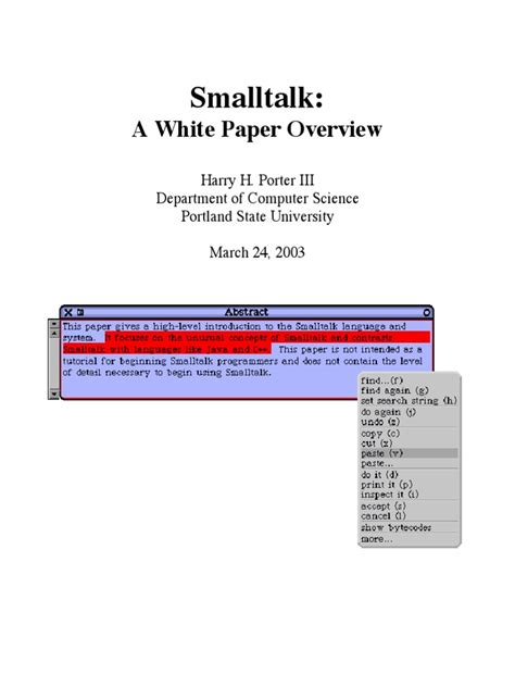 Smalltalk A White Paper Overview Pdf Class Computer Programming