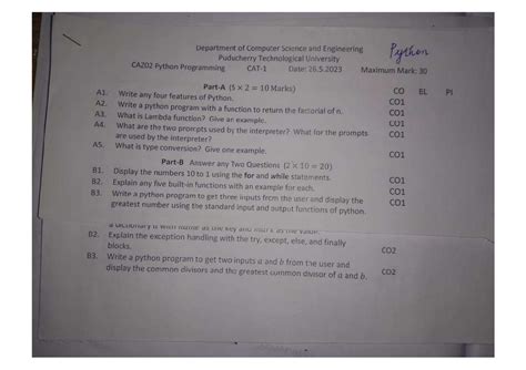 Caz02 Python Programming Question Papers And Answers Studocu