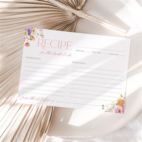 Editable Recipe Card Template Printable Floral Bridal Shower And Brunch