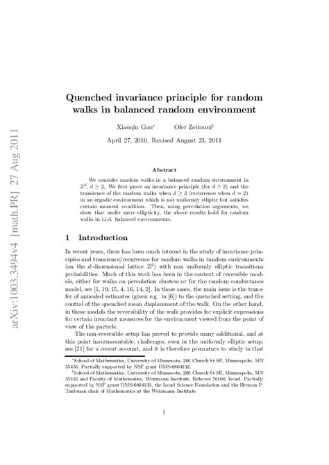 Pdf Quenched Invariance Principle For Random Walks In Balanced Random Environment