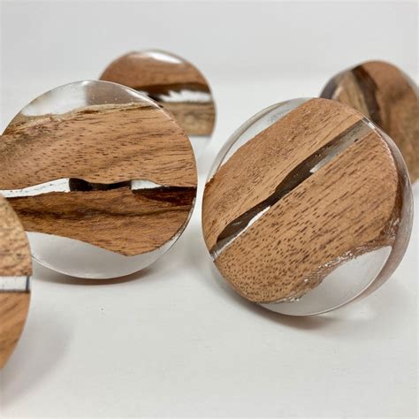 Round Clear Resin And Wood Knob Artistic Cabinet Knob And Etsy