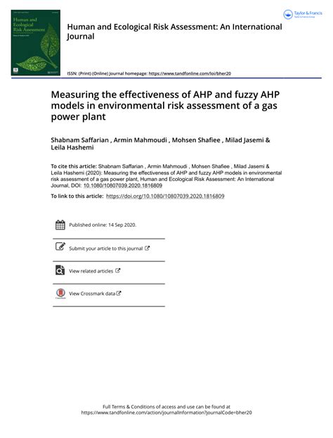 Pdf Measuring The Effectiveness Of Ahp And Fuzzy Ahp Models In Environmental Risk Assessment