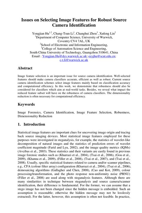 pdf source camera identification issues forensic features selection