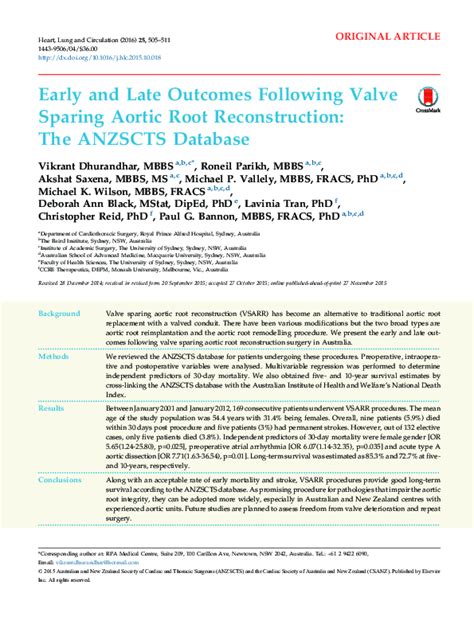 Pdf Early And Late Outcomes Following Valve Sparing Aortic Root