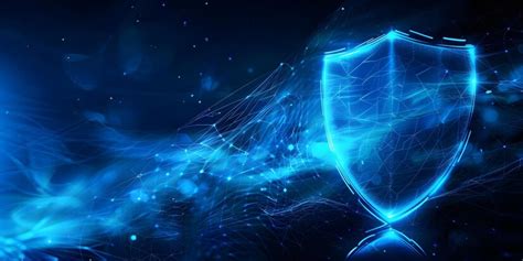 Digital Blue Cyber Security Shield On Futuristic Glowing Background Concept Cyber Security