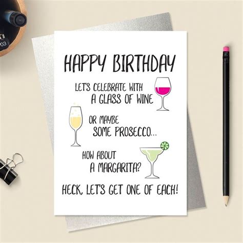 Wine Birthday Card Prosecco Card Alcohol Birthday Card Margarita