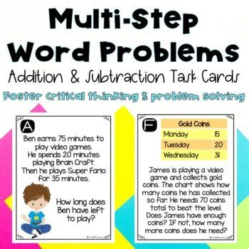 Multi Step Addition Subtraction Word Problems Two Step Story Problems Word Problems