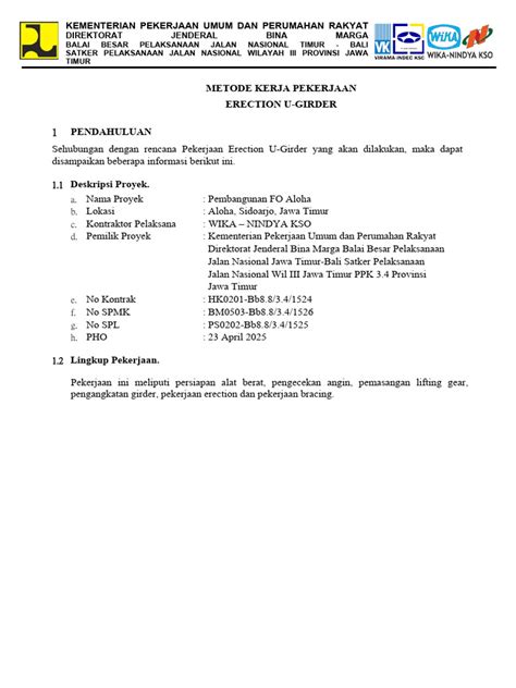 Metode Pelaksanaan Pekerjaan Erection U Girder Pdf