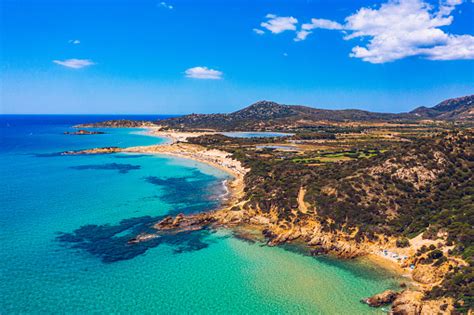 Panorama Of The Wonderful Beaches Of Chia Sardinia Italy View Of