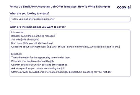 Follow Up Email After Accepting Job Offer Templates How To Write Examples
