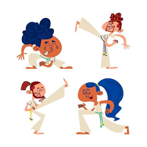 Coleção De Adesivos De Capoeira De Desenho Retrô Vetor Premium