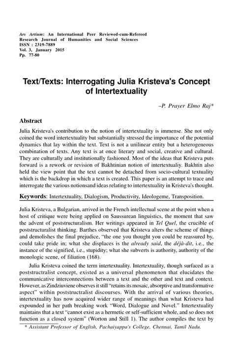 Pdf Text Texts Julia Kristevas Concept Of Intertextuality