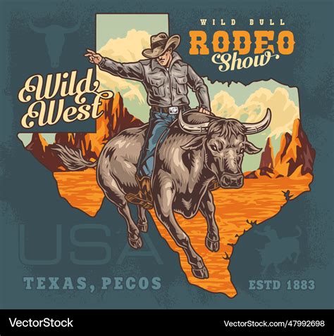 Texas Rodeo Vintage Poster Colorful Royalty Free Vector