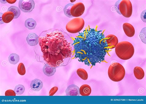 Car T Cell Therapy In Acute Lymphocytic Leukemia All Closeup View 3d Illustration Stock