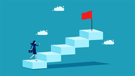 붉은 깃발을 잡기 위해 계단을 걸어 올라가는 사업가 벡터 개념에 대한 스톡 벡터 아트 및 기타 이미지 개념 개발 개선 Istock