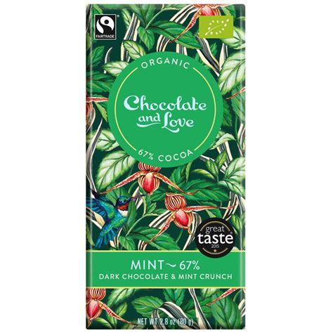 Chocolate And Love Organic Fairtrade Mint 67 Dark Chocolate Bar 80g
