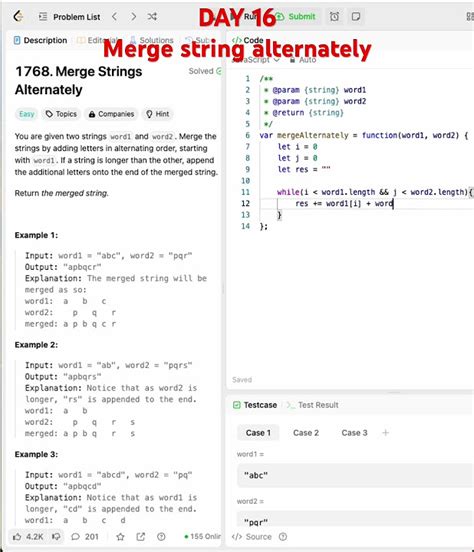 Merge String Alternately Coding Dsa Programminglanguage Python Dsapatterns Javascript