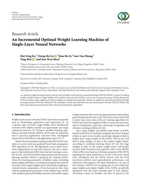 Pdf An Incremental Optimal Weight Learning Machine Of Single Layer Neural Networks