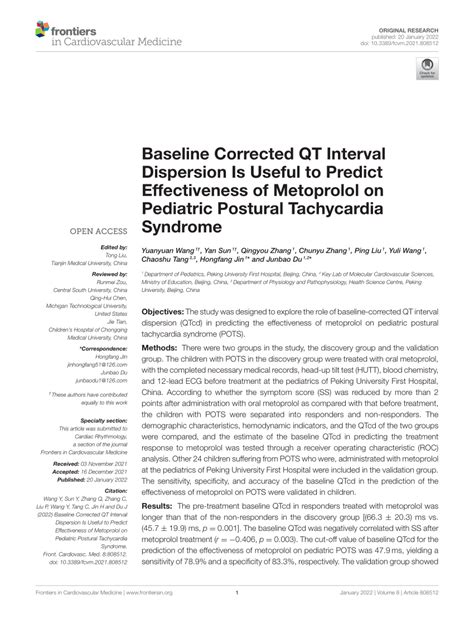 Pdf Baseline Corrected Qt Interval Dispersion Is Useful To Predict Effectiveness Of Metoprolol
