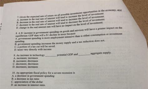 solved 7 given the expected rate of return on all possible