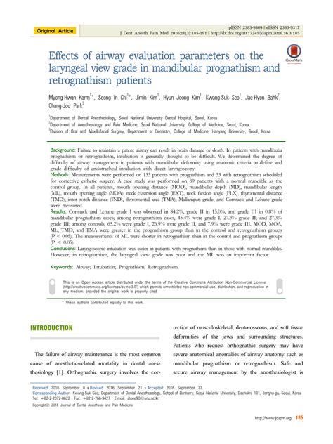 Effects Of Airway Evaluation Parameters On The Laryngeal View Grade In Mandibular Prognathism